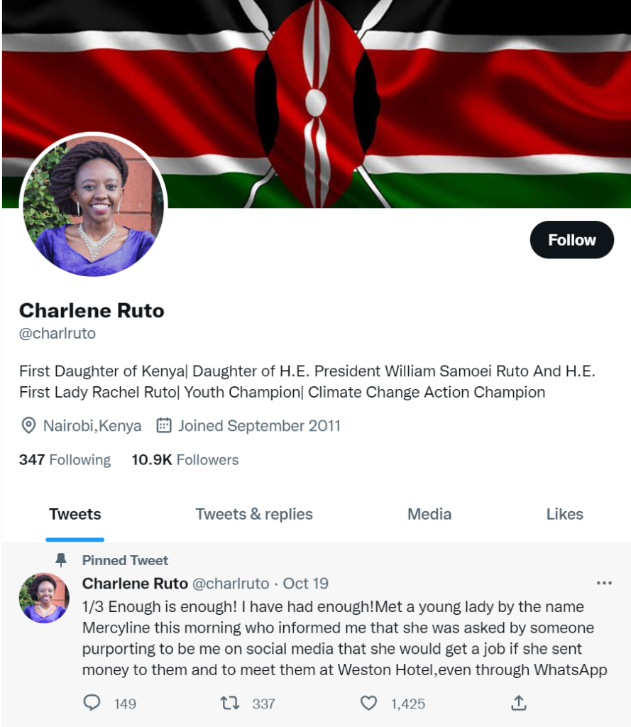 Do These Twitter Accounts Belong to Charlene Ruto? - Piga Firimbi
